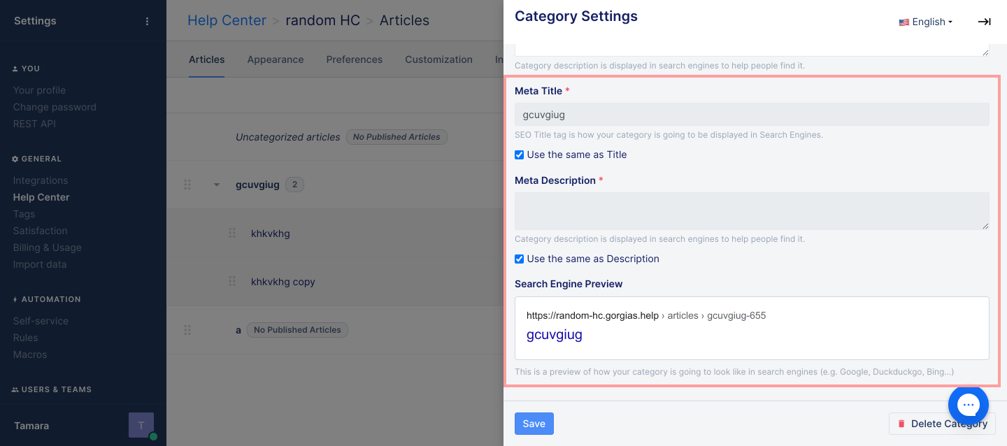 Customize help center preferences